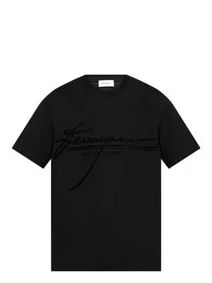 FERRAGAMO T-shirt With A Logo And Velvet Finish - Black
