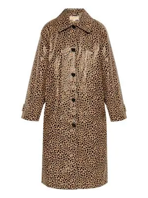 Michael Kors Animal Print Cotton-Blend Coat Beige