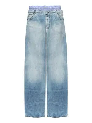 Acne Studios Wide-leg Denim Trousers With Decorative Waistband - Light Blue
