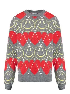 Moschino Wool-blend Geometric Pattern Sweater - Grey