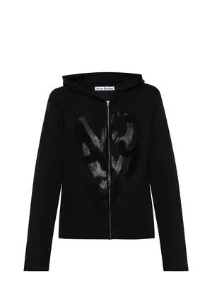 ACNE STUDIOS Hooded Lyocell-Cotton Blend Sweatshirt With Graphic Heart Motif
