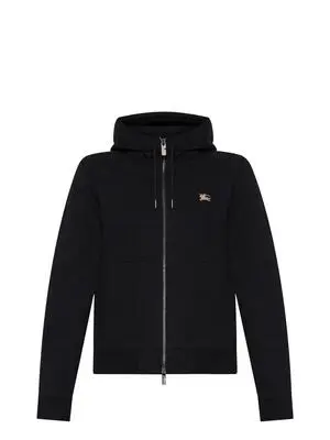 Burberry Embroidered Equestrian Logo Cotton Knit Hoodie - Black