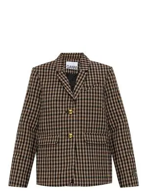 GANNI Plaid Pattern Blazer - Brown