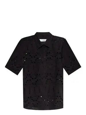 GESTUZ Openwork Cotton Shirt - Black