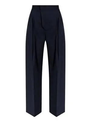 Victoria Beckham Pleat-front Trousers - Navy Blue