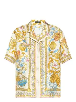 Versace Silk Shirt With Marine Pattern And Logo Detail - Yellow