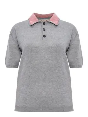 Marni Polo Shirt With Velour Collar - Grey
