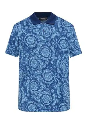 Versace Polo Shirt With "barocco" Pattern - Blue