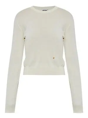 Moschino Sweater With Gold Tone Logo - Cream