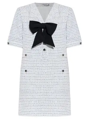Alessandra Rich Tweed Mini Dress With Bow - White
