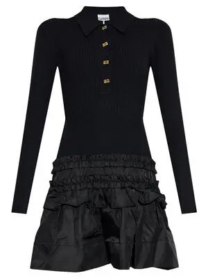 GANNI Ruffled Mini Dress - Black