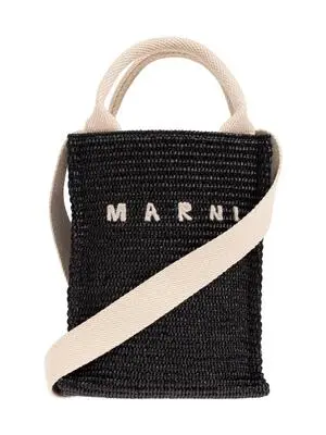 Marni Woven Shoulder Bag With Embroidered Logo - Black
