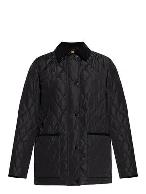 Burberry Quilted Jacket With Corduroy Collar - Black