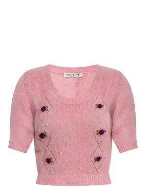Alessandra Rich Short Openwork Diamond Sweater - Pink