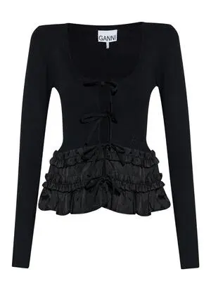 GANNI Ruffled Cardigan - Black