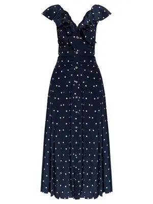 Alessandra Rich Polka Dot Silk Dress - Navy Blue