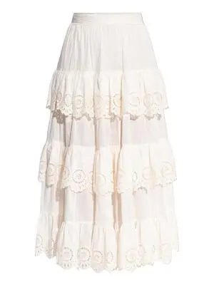 Zimmermann Ruffled Mid-calf Skirt - Cream