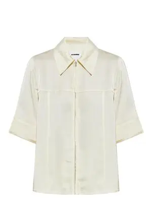 JIL SANDER Short-sleeve Viscose Shirt With Zipper - Cream