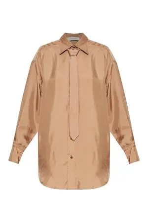 Zimmermann Loose-fit Silk Shirt With Neck Tie - Beige