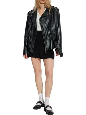 Alessandra Rich Leather Biker Jacket - Black