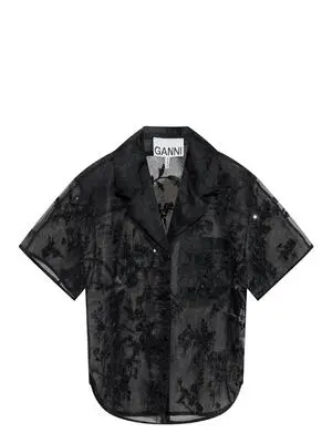 GANNI Transparent Shirt With Shimmering Appliqués - Black
