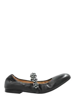 STUART WEITZMAN Poppy Leather Ballet Flats With Crystal Embellishment - Black