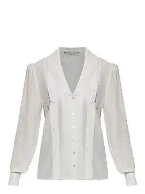 Alessandra Rich Silk Shirt With Lace Trim - White