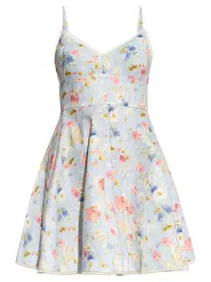 Zimmermann Floral Linen Mini Dress - Light Blue