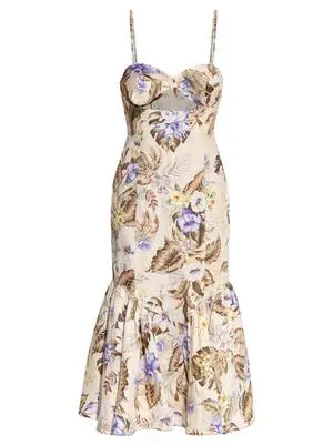 Zimmermann Floral Linen Midi Dress - Cream