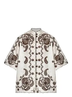 Zimmermann Embroidered Linen Shirt - Cream