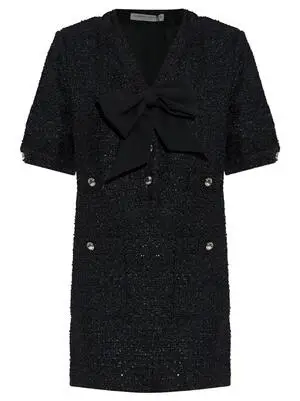 Alessandra Rich Tweed Mini Dress With Bow - Black