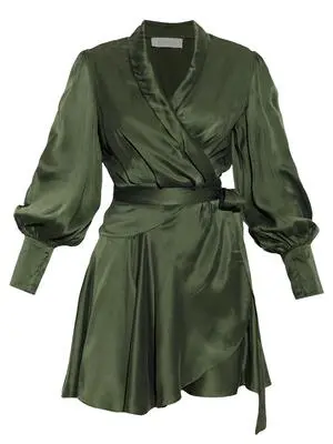 Zimmermann Silk Wrap Mini Dress - Green