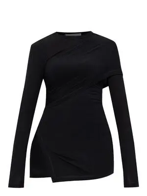 Helmut Lang Asymmetrical Lyocell-blend Top With Slit - Black