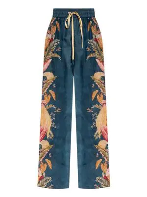 Zimmermann Silk Wide-leg Trousers With Botanical Print - Navy Blue
