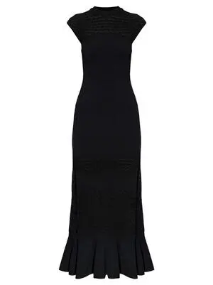 LANVIN Sleeveless Knit Dress With Openwork Geometric Inserts - Black