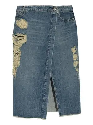 Blumarine Vintage-effect Denim Skirt - Blue