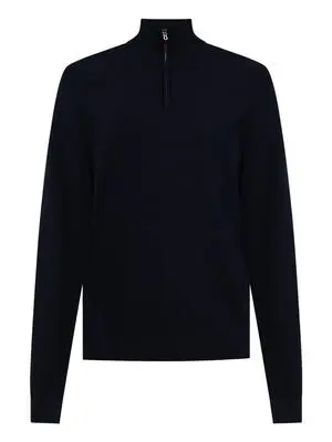 Sease Virgin Wool Stand-up Collar Sweater - Navy Blue