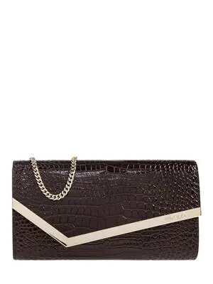 JIMMY CHOO Emmie Crocodile-Embossed Clutch Brown