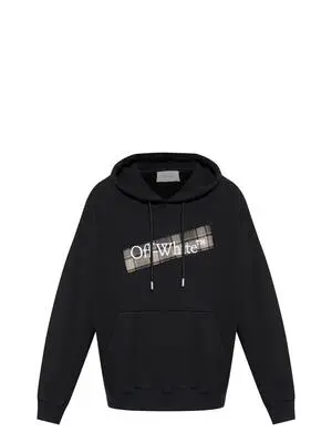 Off-White Plaid Patch Logo Hoodie - Black