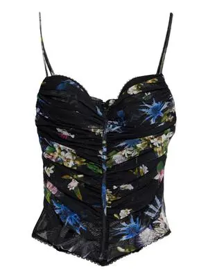 Blumarine Floral Motif Corset Top - Black