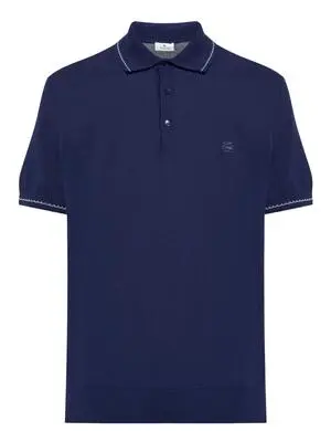 Etro Cotton Polo Shirt With Embroidered Logo - Navy Blue