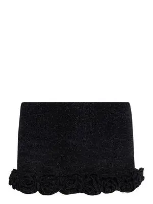 Oseree Lurex Skirt With Rose Appliqués - Black