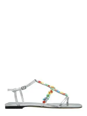 JIMMY CHOO Gwyn Leather Sandals With Floral Appliqués - Silver
