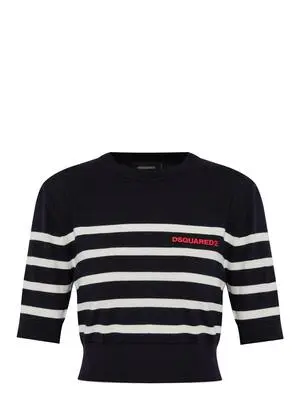 Dsquared2 Striped Wool Top - Navy Blue