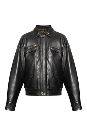 Versace Smooth Lambskin Leather Jacket - Black