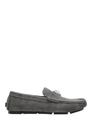 Versace Suede Loafers With Medusa Buckle Grey