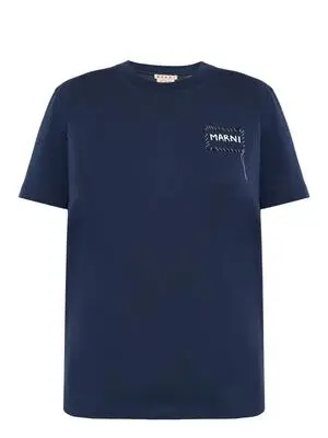 Marni T-shirt With Logo Patch - Navy Blue
