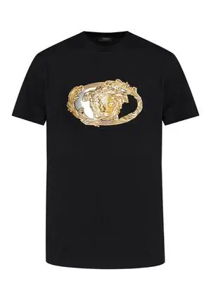 Versace T-shirt With Shimmering Appliqués - Black