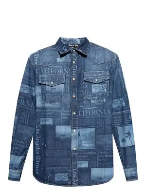 Palm Angels Printed Denim Shirt - Blue