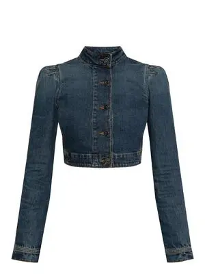 Alaïa Cropped Denim Jacket - Navy Blue